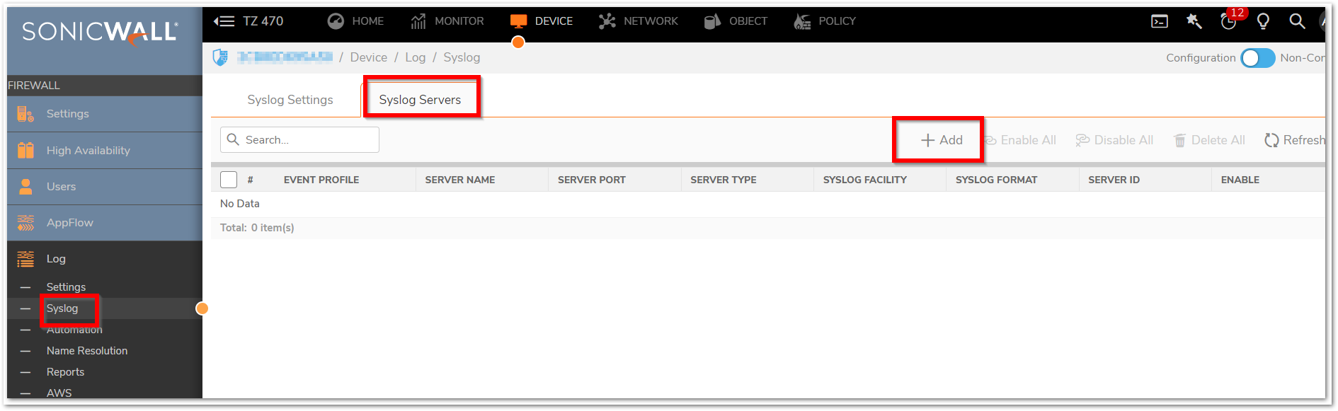 Configuring Syslog Server with custom event profile on SonicWall Configuring Syslog Server with custom event profile on SonicWall